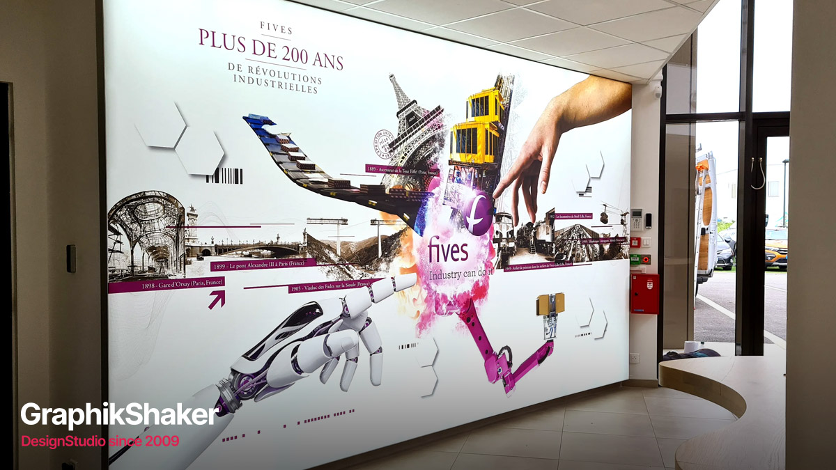 Fives Group, decoración del vestíbulo de la sede en Gironda - GraphikShaker